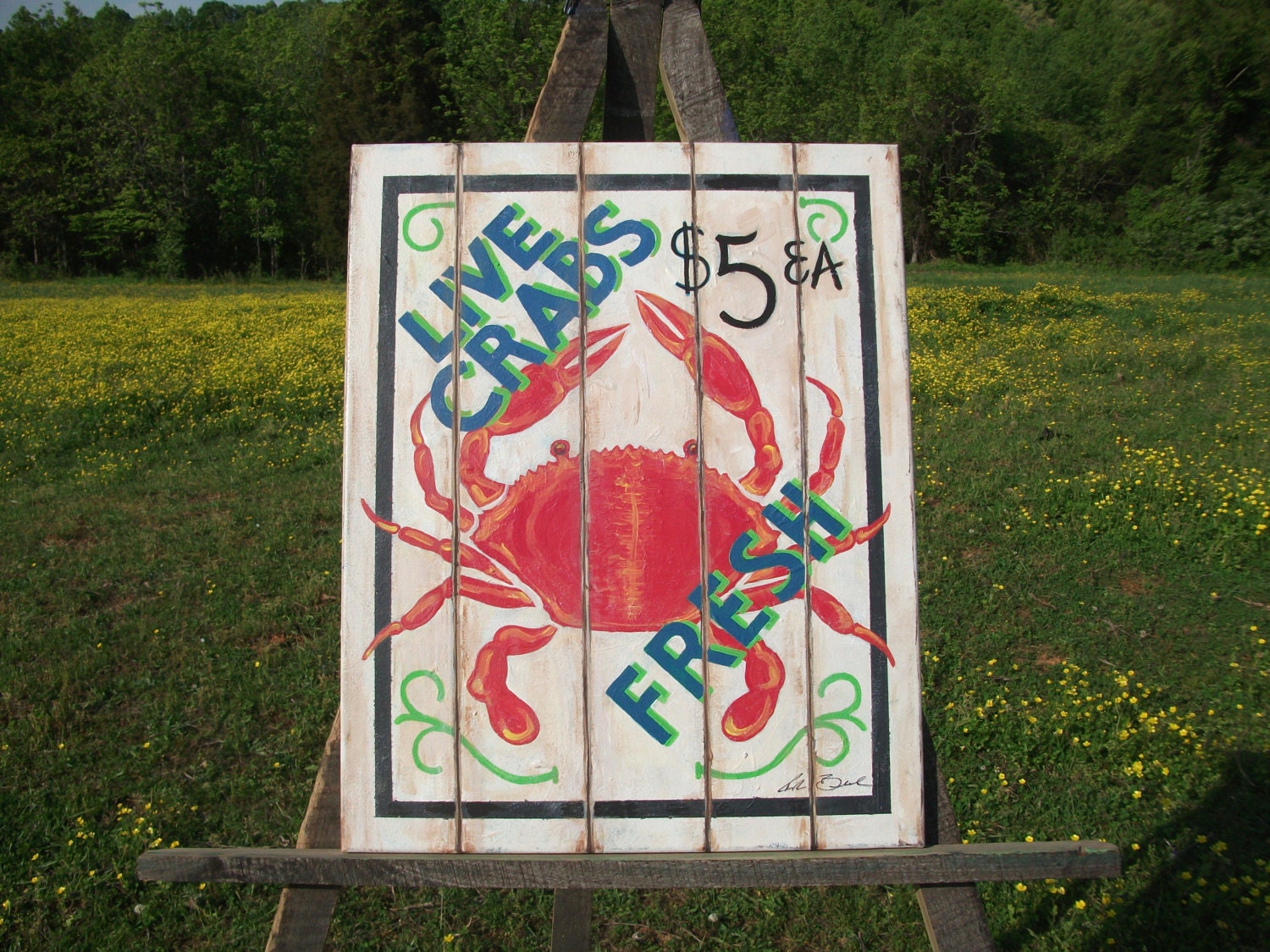 Crab Sign, Crab Painting, Live Crabs Beach Sign, Festive Home and Beach ...