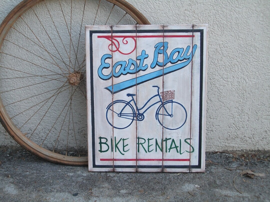 Bike Rental Sign, Beach Home Decor, Canvas Painting, Ocean Cottage ...