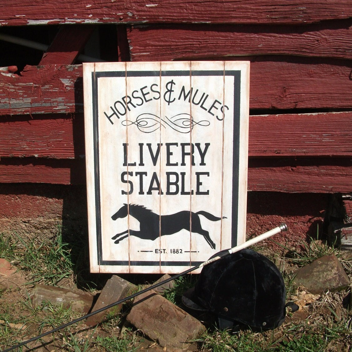 Livery Stable Horse Painting: Rustic Barn Advertisement Canvas Art ...