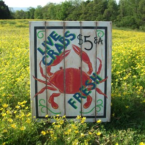 Crab Sign, Crab Painting, Live Crabs Beach Sign, Festive Home and Beach ...