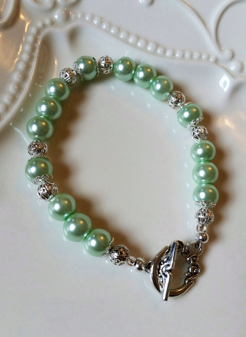 Light Green Pearl & Silver Filigree Beaded w/Silverplated | Etsy