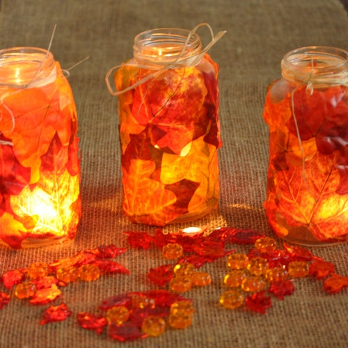 Set of 3 Leaf Mason Jars Leaf Jars Autumn Leaves Jars - Etsy