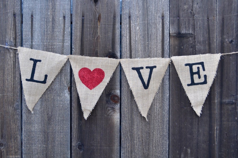 Love Burlap Banner Valentine's Day Banner Heart Banner - Etsy