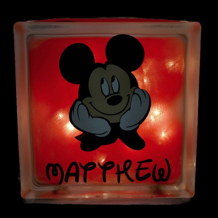 Mickey Mouse Night Light Mickey Mouse Glass Block Mickey - Etsy