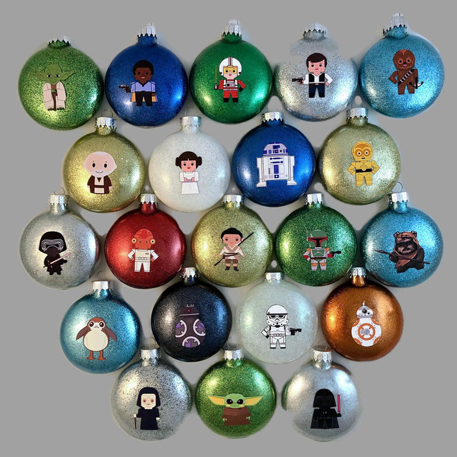 Star Wars Ornaments Star Wars Glitter Ornaments Yoda Ornament | Etsy