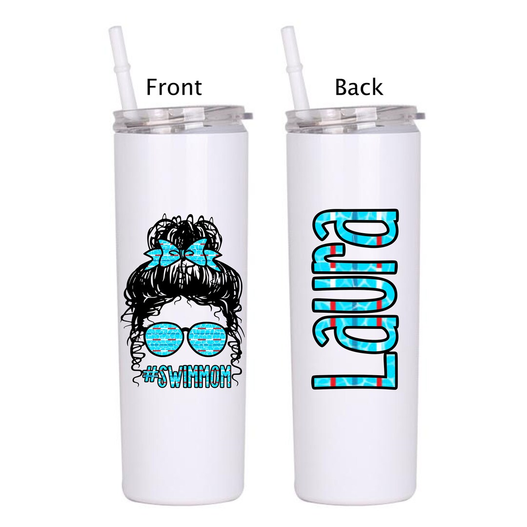 Swim Mom Tumbler Messy Bun Swim Mom Tumbler Personalized Swim Mom ...
