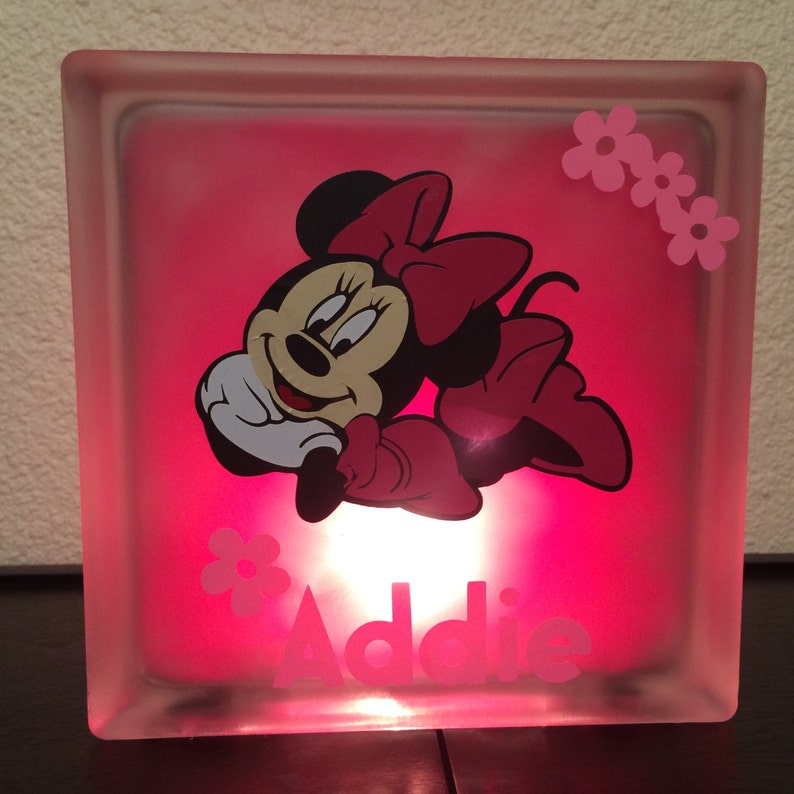 Minnie Mouse Glass Block Night Light Minnie Mouse Night - Etsy