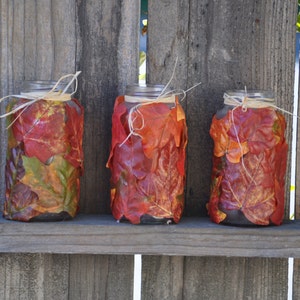 Set of 3 Leaf Mason Jars - Leaf Jars - Autumn Leaves Jars - Mason Jar ...