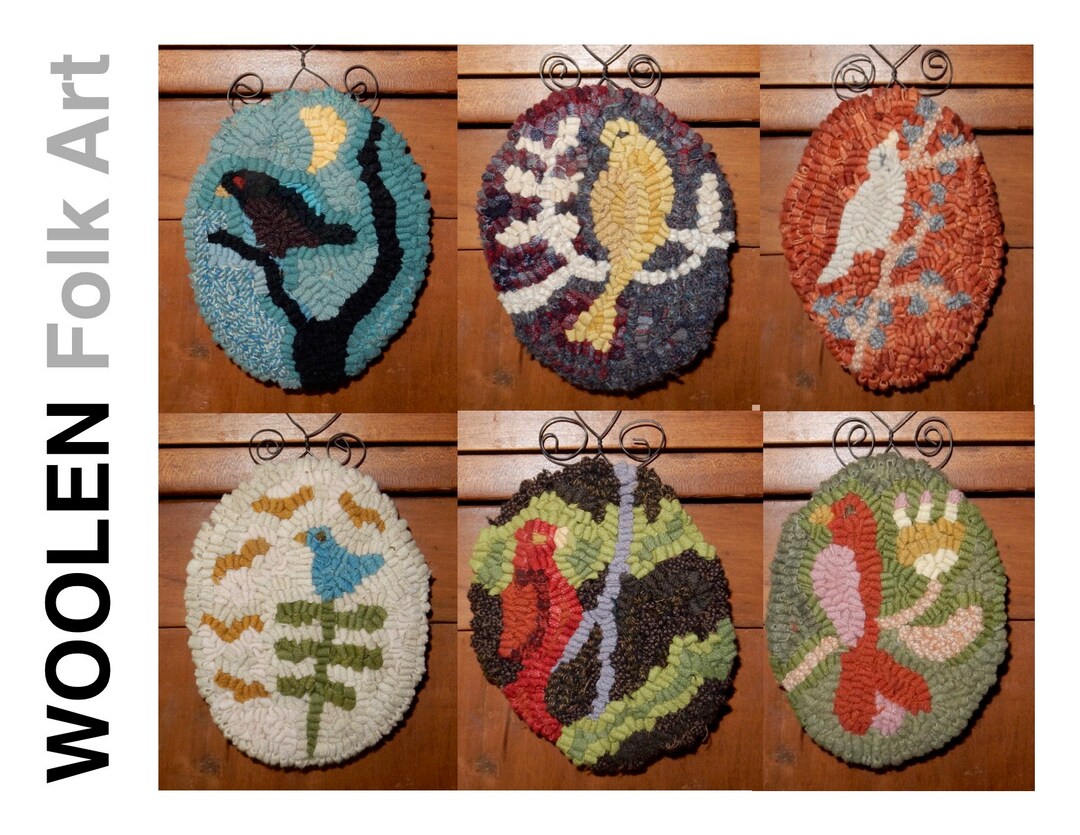6 MINI BIRDS Rug Patterns for Hooking and Punch Needle. Each Oval 5" X ...