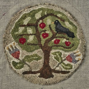 APPLE TREE With FLOWERS Rug Pattern for Hooking or Punch Needle. Round ...