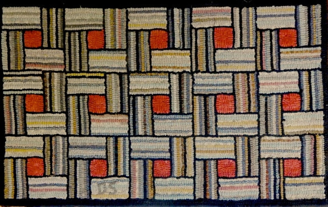 LOG CABIN Rug Pattern 23 X 37. Used for Punch Needle or Rug Hooking ...