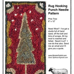 CHRISTMAS TREE Rug Pattern for Hooking or Punch Needle. 6" X 12 ...