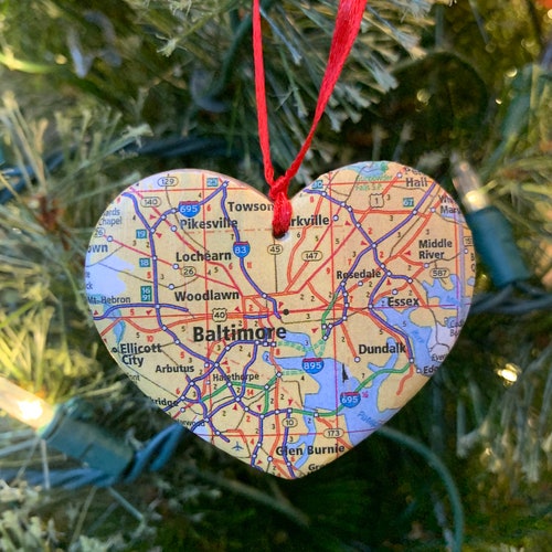 Baltimore Map Heart Ornament Baltimore MD Ornament Baltimore - Etsy