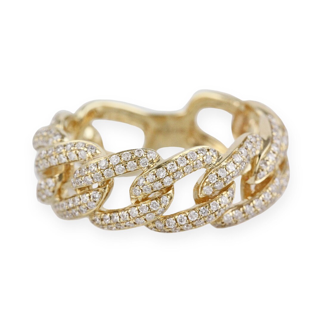 0.81ct Pave Round Diamonds in 14K Gold Cuban Curb Link Ring - Etsy