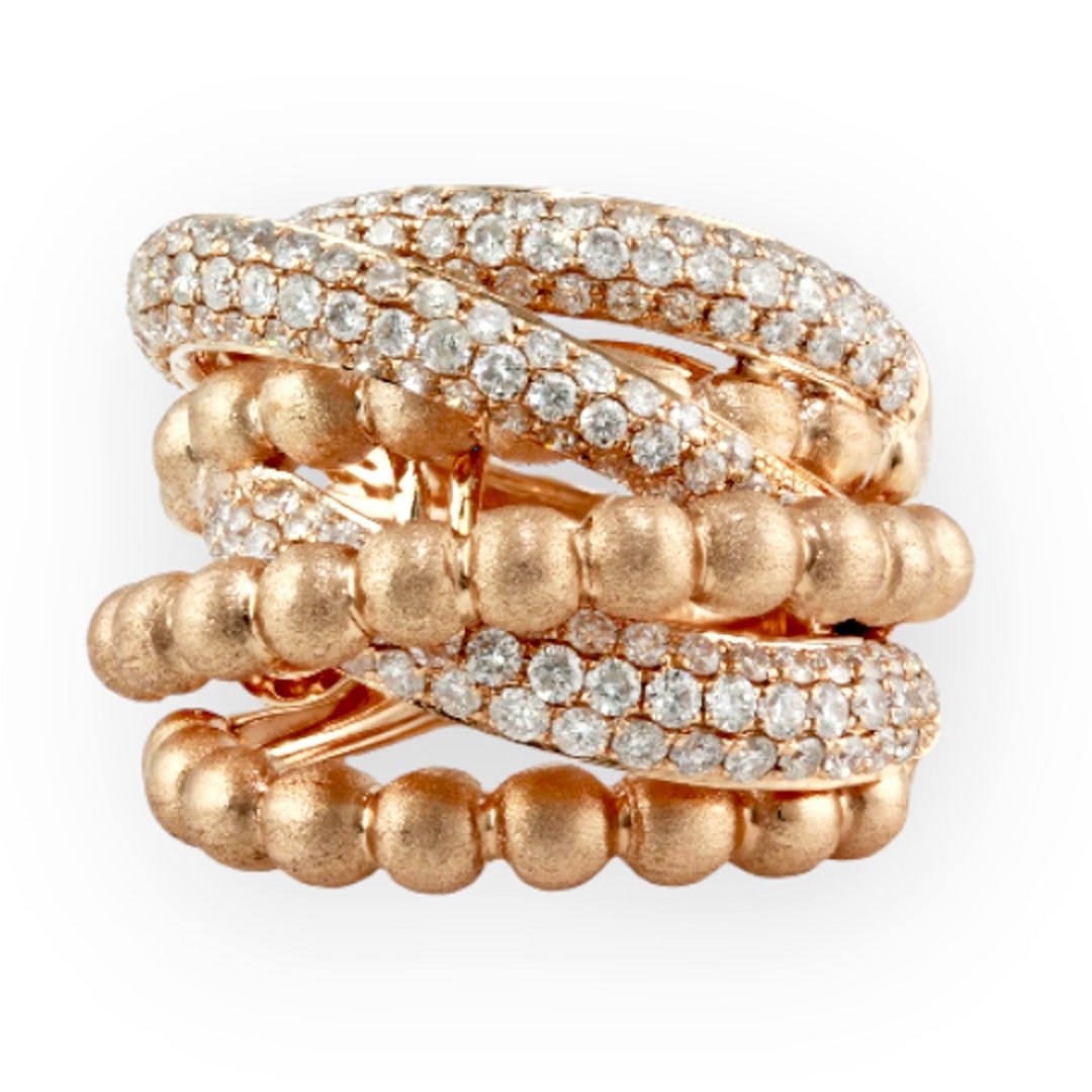 1.63ct Pavé Round Cluster Diamonds in 14K Gold Overlapping Bead ...