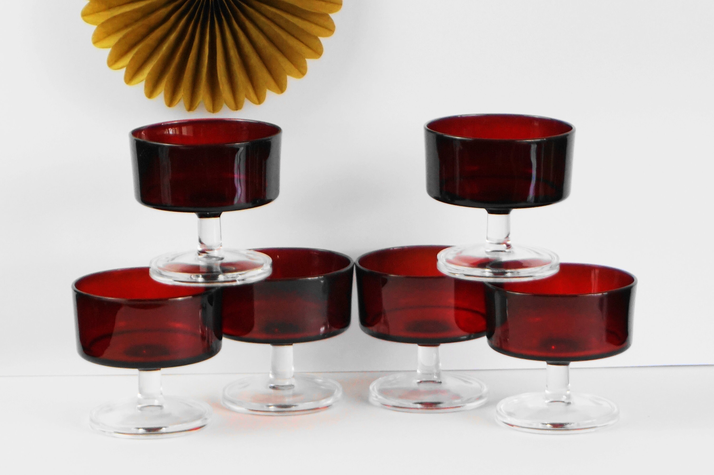 Set of 6 French Vintage Luminarc Ruby Red Dishes // French Red | Etsy