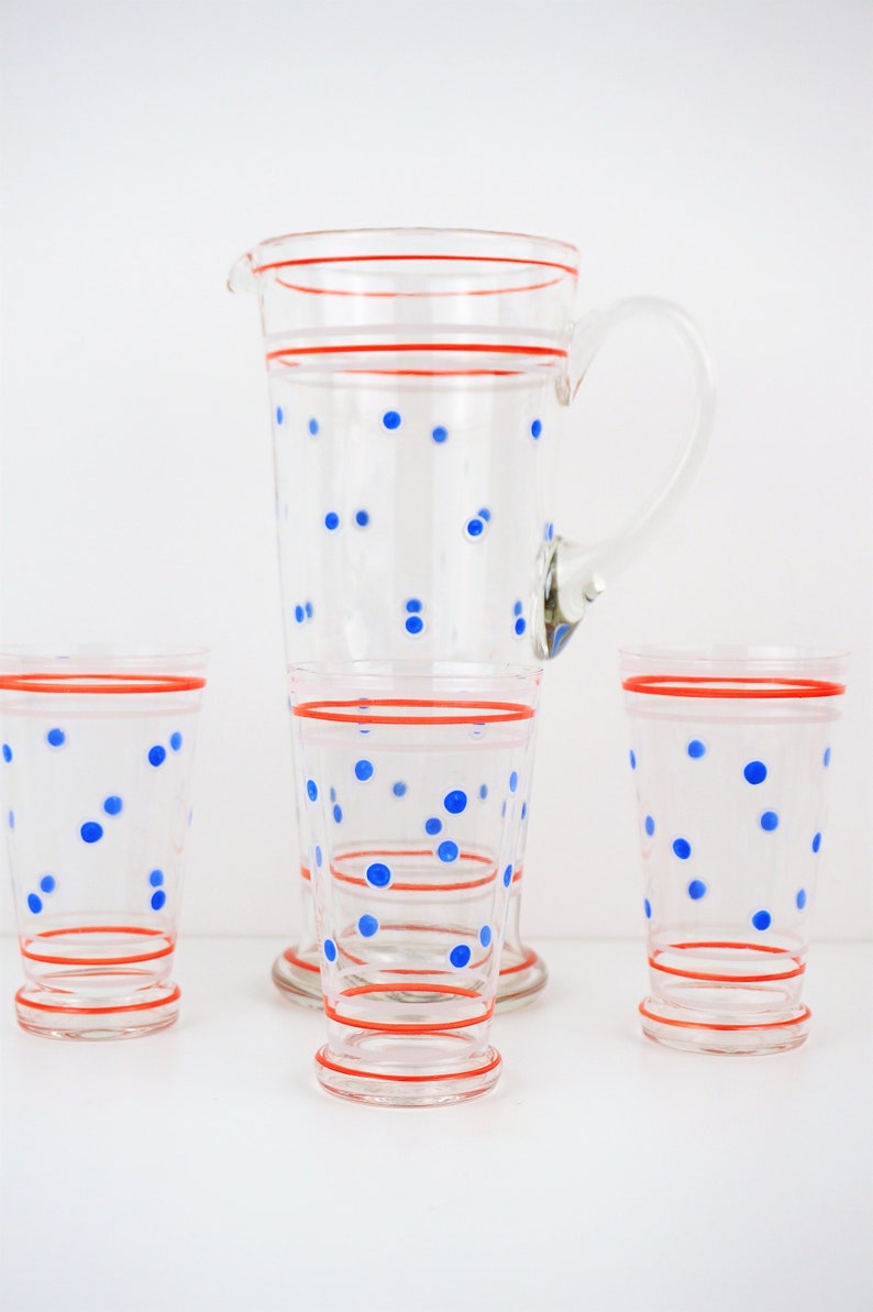 Vintage Hand Blown Glass Jug Set // Hand Decorated Jug Set // - Etsy UK