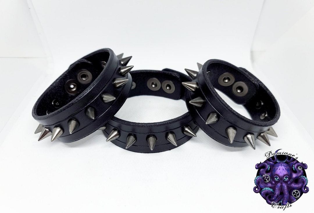 Real Leather, Wristband, Wristcuff, Cuff, Bracelet, Spike, Gothic, Punk ...
