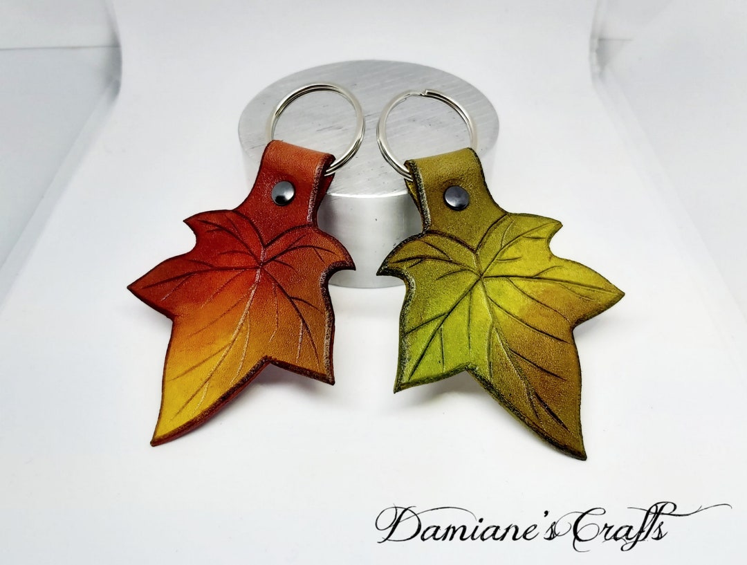 SALE, Engraved Real Leather Key Ring, Ivy Leaf, Autumn, Spring ...