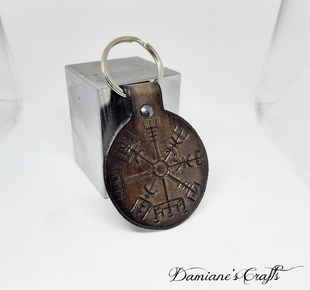 Engraved Leather Keychain Vegvisir Viking Compass Engraved - Etsy