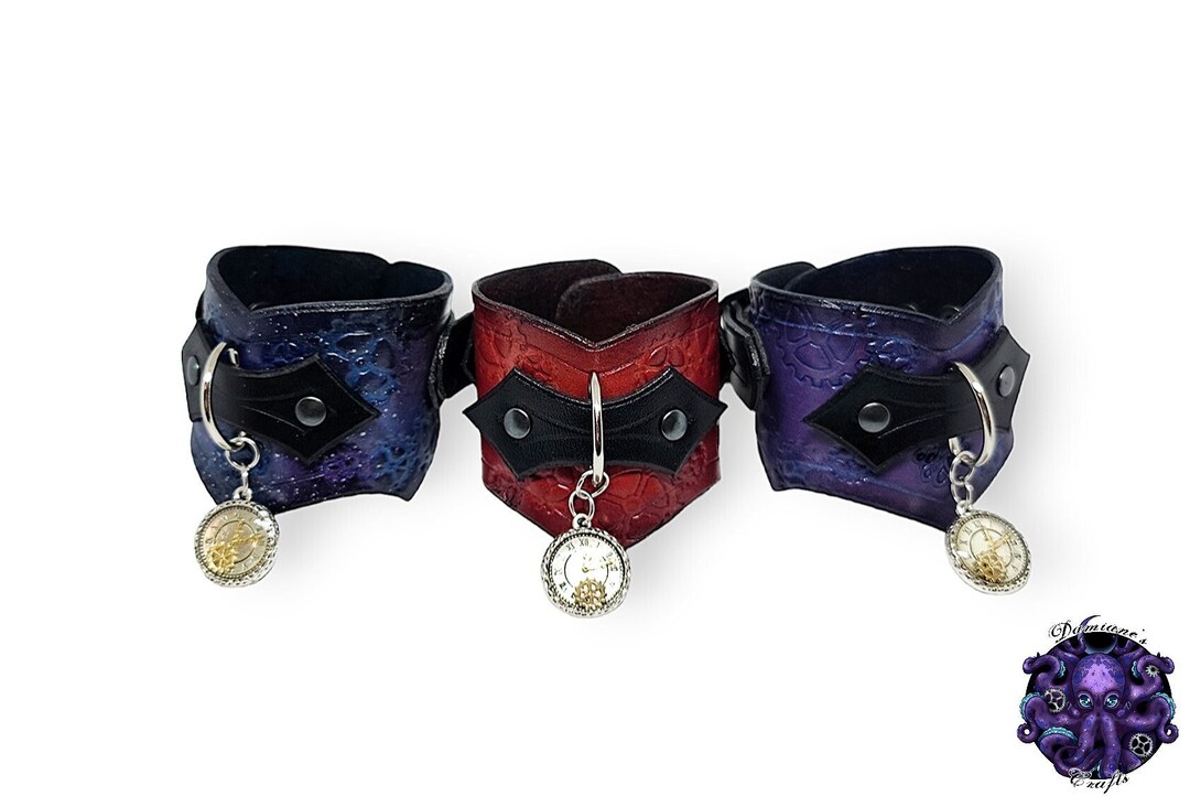 SPECIAL EDITION Wristband, Cuff, Bracelet, Real Leather, Steampunk, Gears, D-ring, Adjustable ...