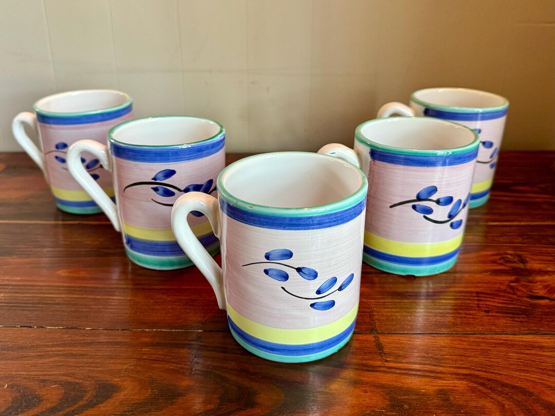 Set of 5 Caleca Ceramiche, Hand Painted Mugs CAA3 Pattern. - Etsy