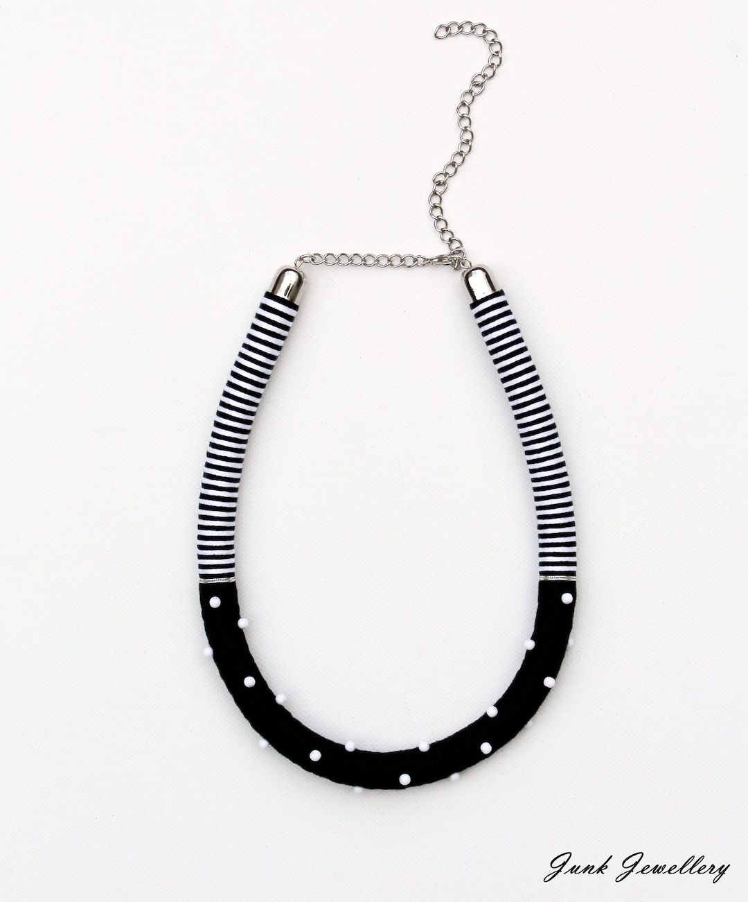 Statement Rope Necklace/rope Jewelry/handmade Jewelry/polka Dot/black ...
