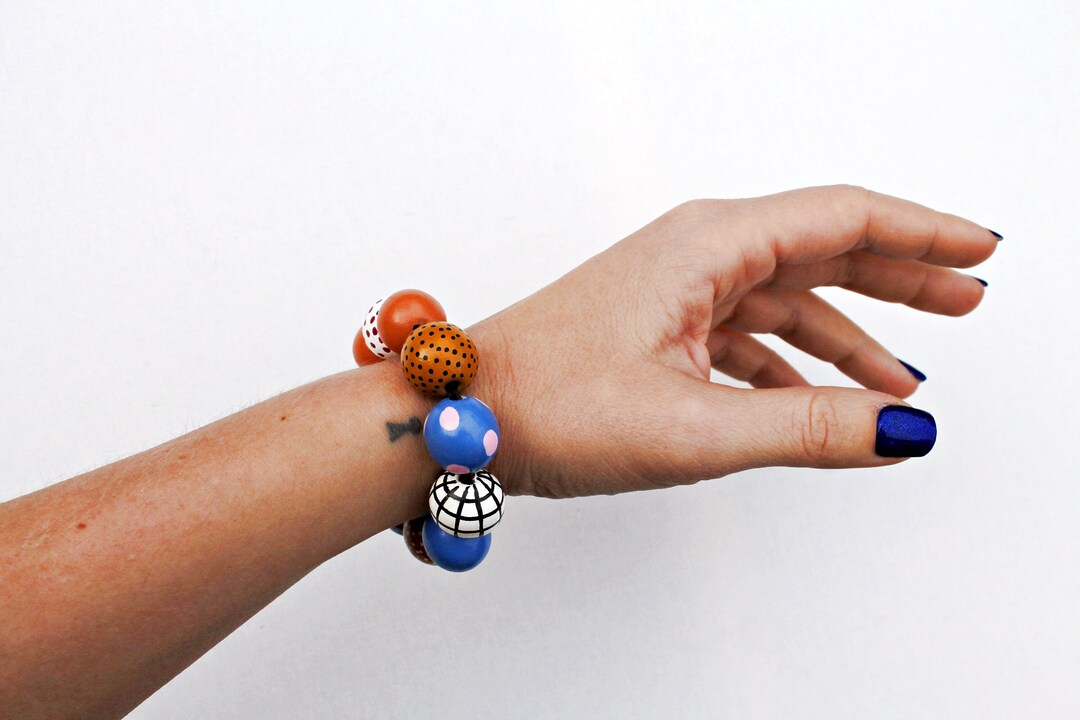 Chunky Bead Bracelet/wood Bracelet/large Bead Jewelry/geometric Jewelry ...