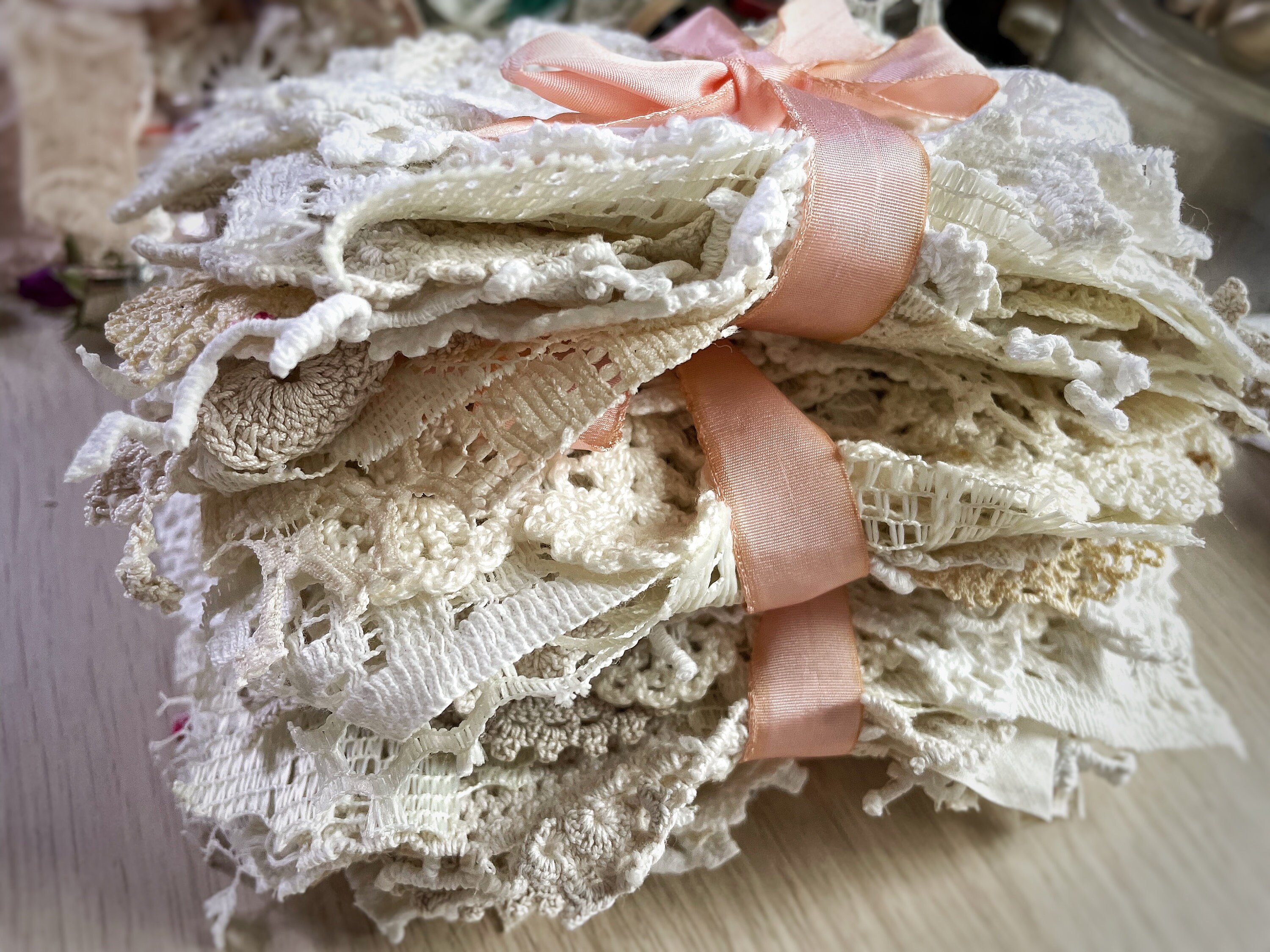 Vintage Off-white Crochet Lace Scrap Mystery Set for Scrapbooking, Junk ...