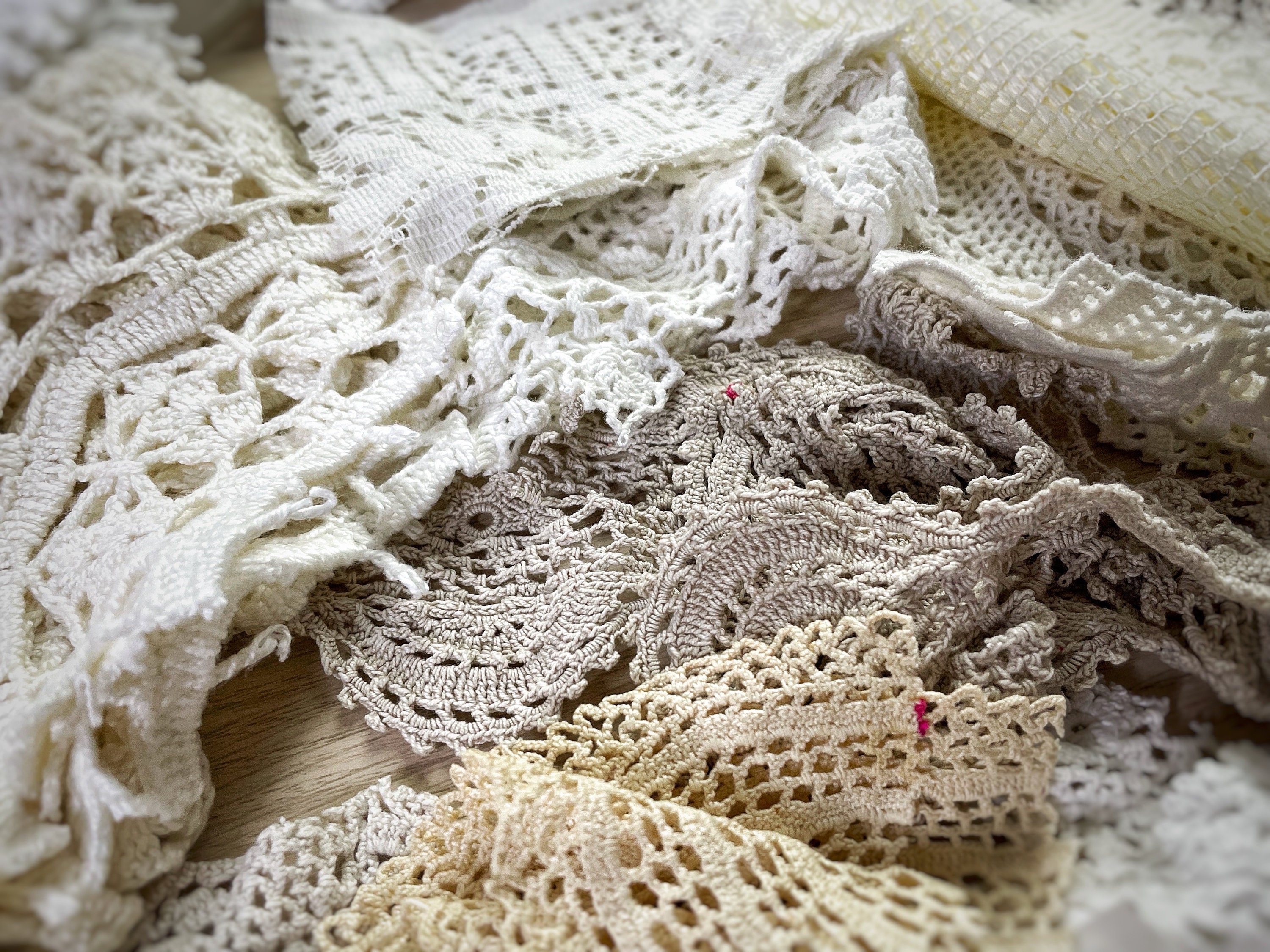 Vintage Off-white Crochet Lace Scrap Mystery Set for Scrapbooking, Junk ...