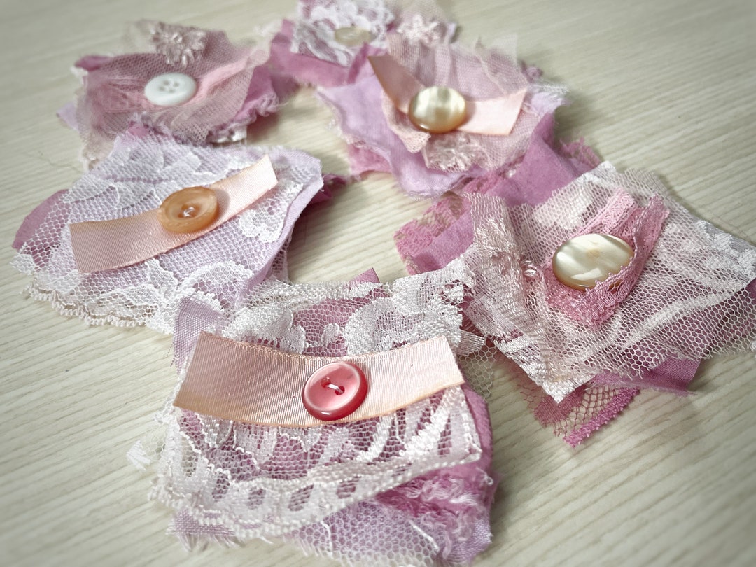 Embellishment Set of Vintage Dusky Pink Lace, Silk and Buttons Clusters ...