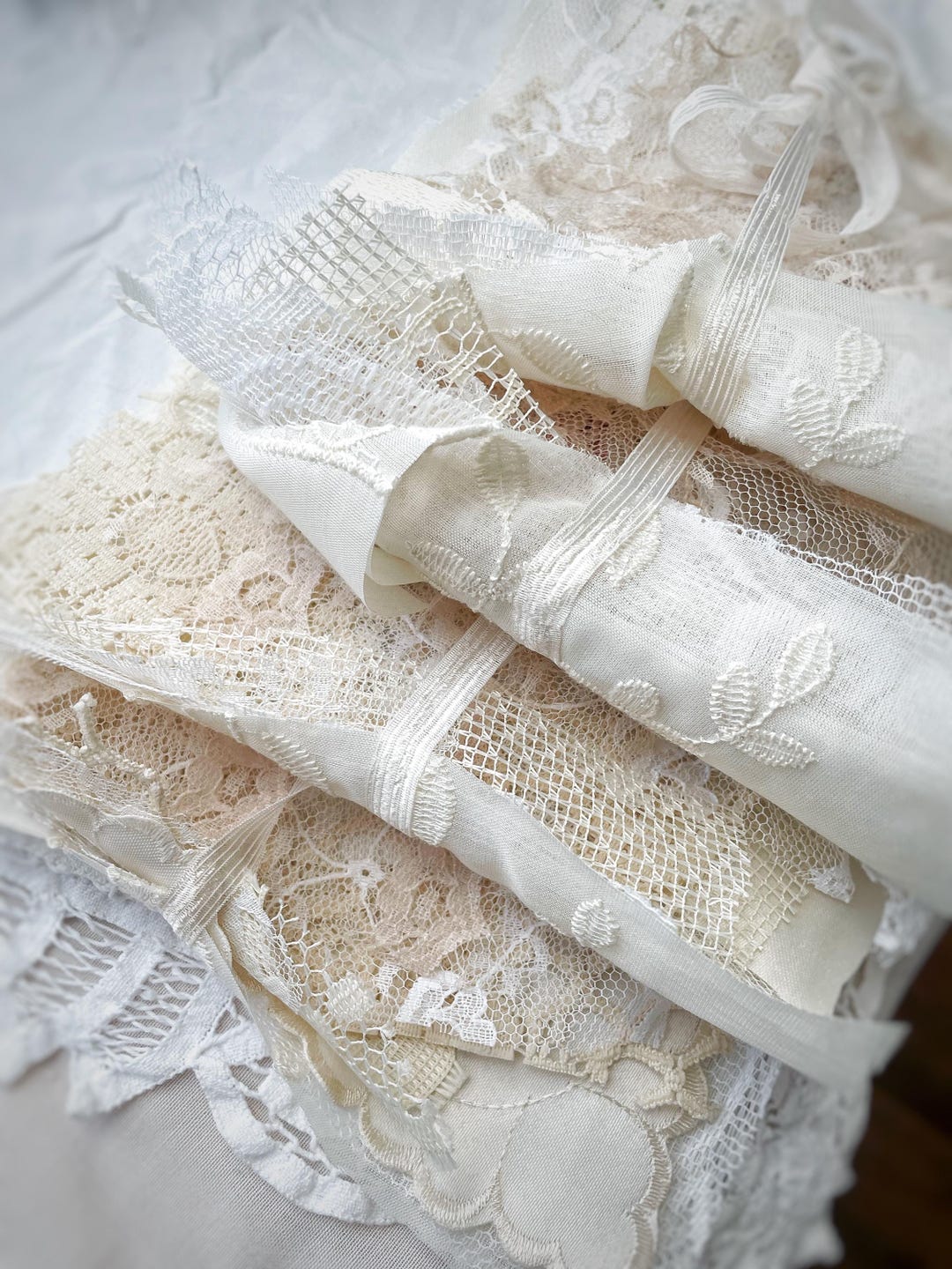 Vintage Off-white Lace Fabric Scrap Mystery Set for Scrapbooking, Junk ...