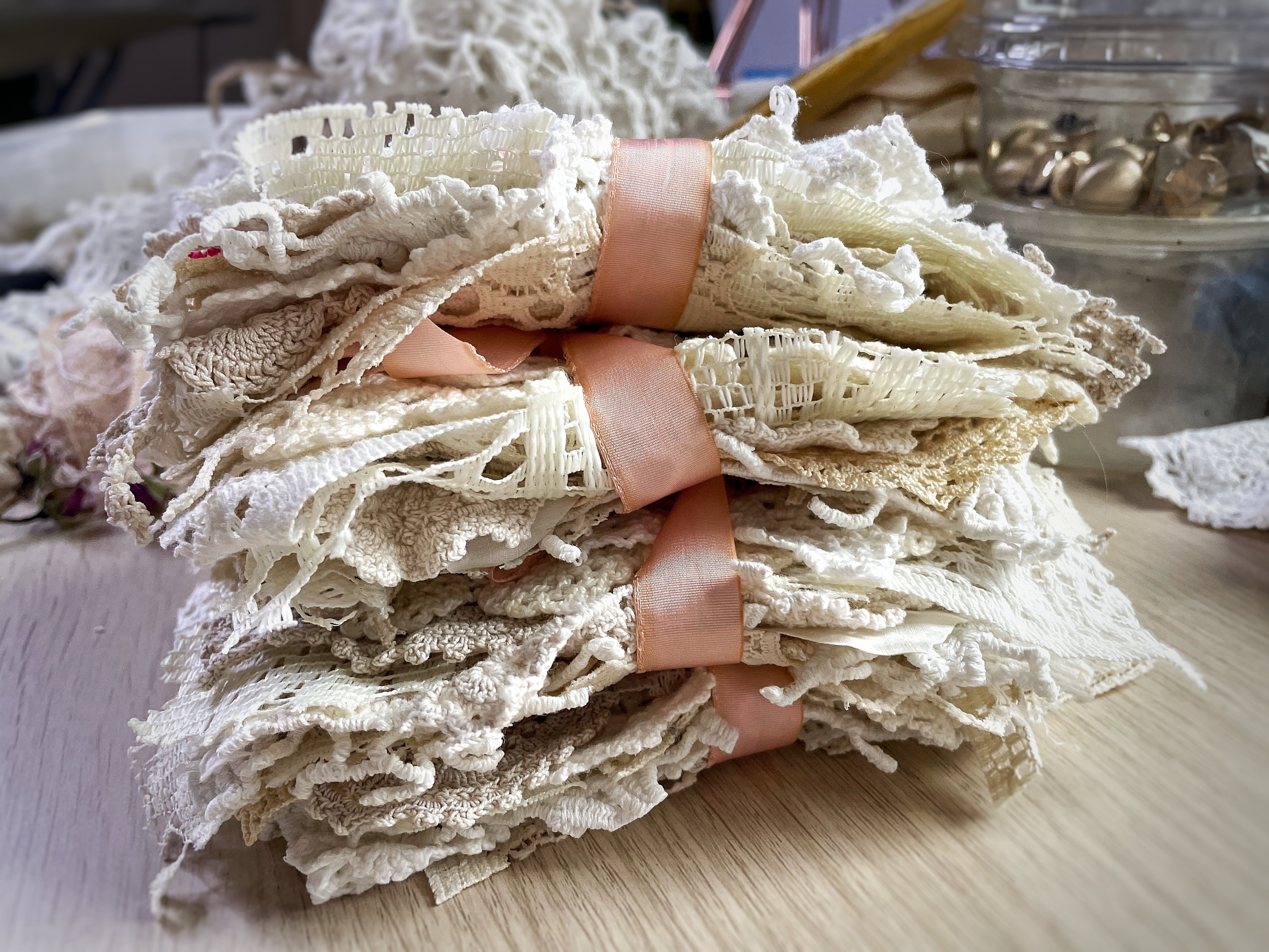 Vintage Off-white Crochet Lace Scrap Mystery Set for Scrapbooking, Junk ...