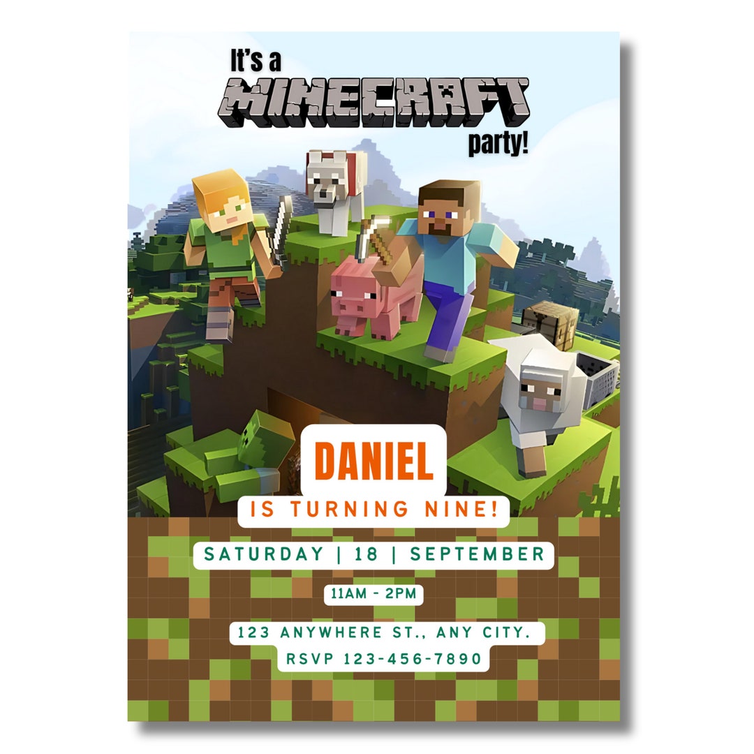 MINECRAFT Birthday Party Invitation This is a Cool and Colorful Boy's ...