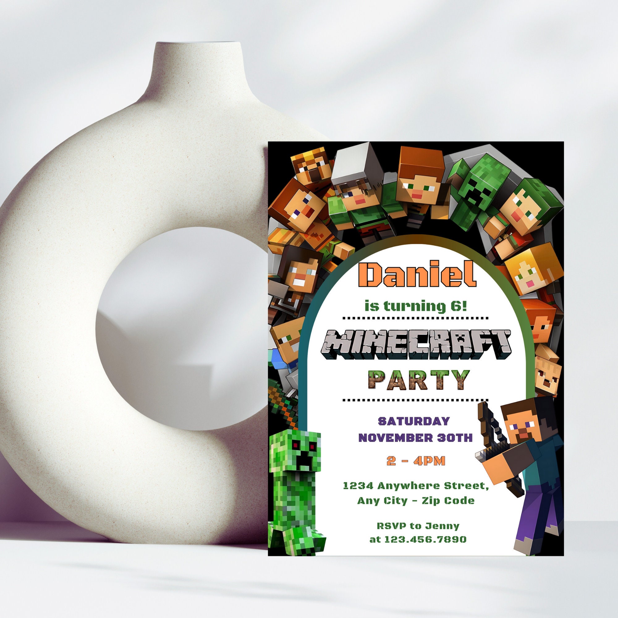 MINECRAFT Birthday Party Invitation Minecraft Birthday Invitation ...