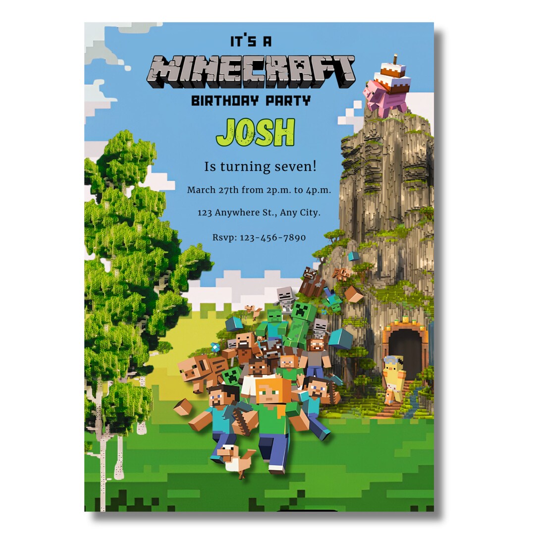 MINECRAFT Birthday Party Invitation Minecraft Birthday Invitation for ...