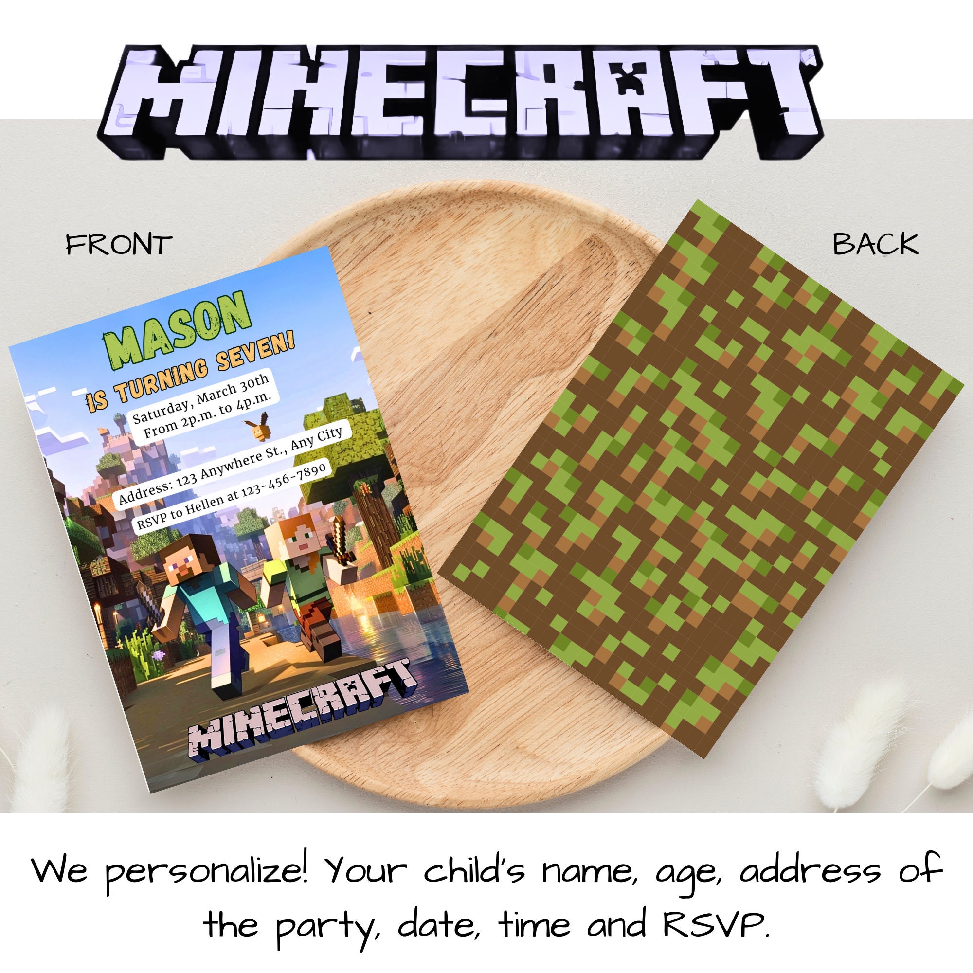 MINECRAFT Birthday Party Invitation Minecraft Birthday Invitation for ...