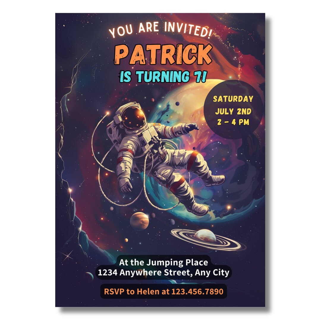 Astronaut Birthday Party Invitation Vibrant and Playful Astronaut ...