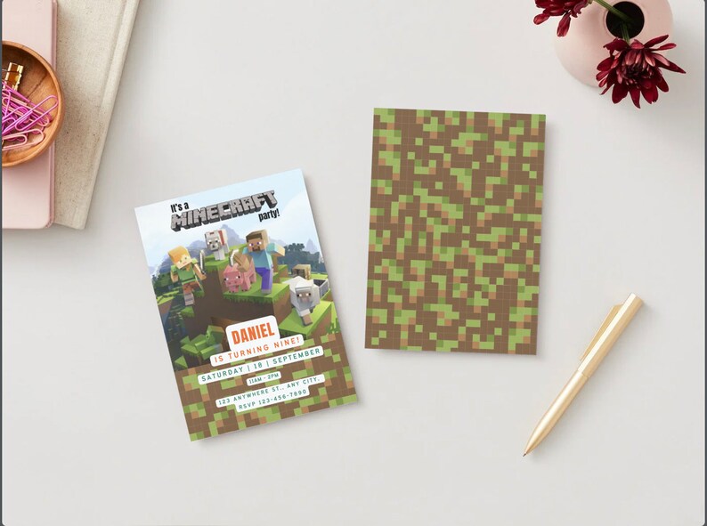 MINECRAFT Birthday Party Invitation This is a Cool and Colorful Boy's ...