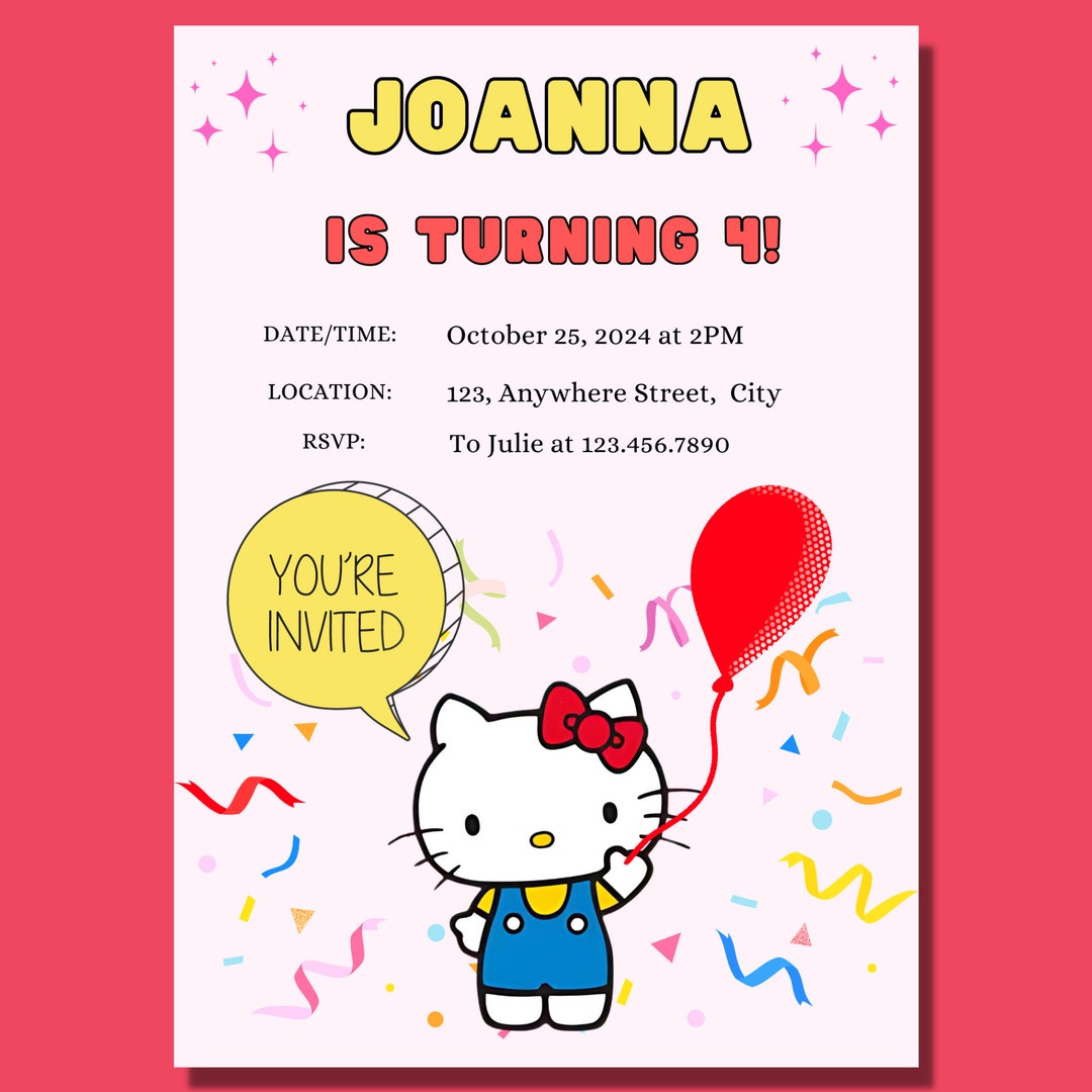 Hello Kitty Birthday Party Invitation Birthday Invitation, Hello Kitty ...