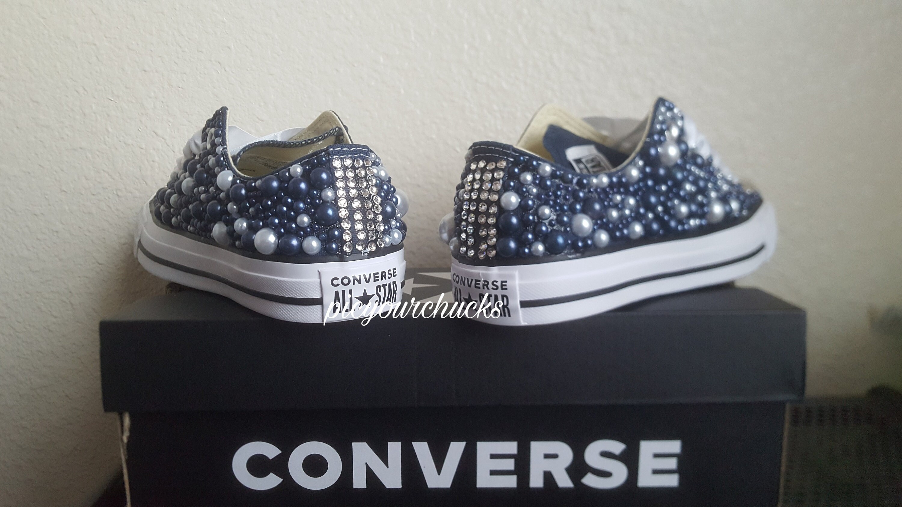 Pearl Converse, Crystal Toe, Satin Laces - Etsy