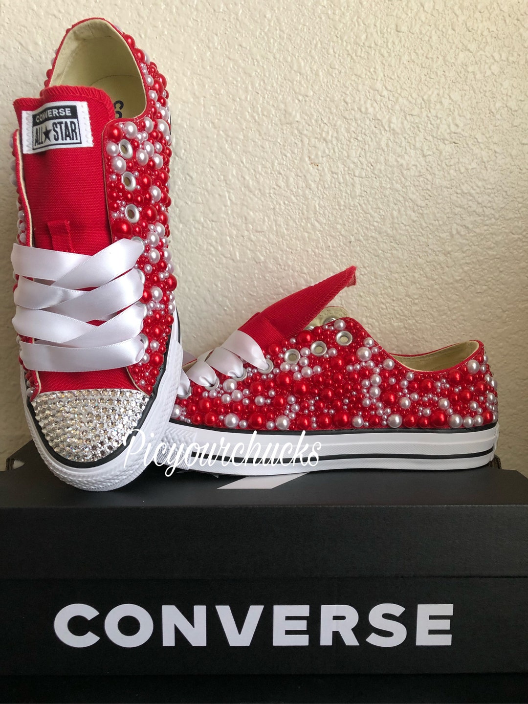 Pearl Converse, Crystal Toe, Satin Laces - Etsy