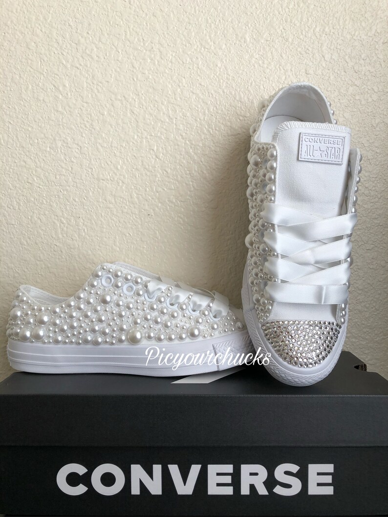 Pearl Converse, Crystal Toe, Satin Laces - Etsy
