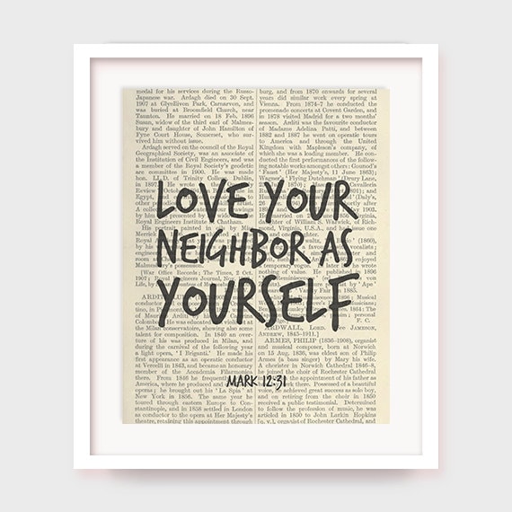 Instant Download Bible Verse, Love Your Neighbor as Yourself, Mark 12: ...