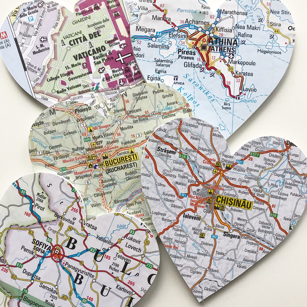Individual Map Hearts - Etsy UK