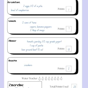 Daily Food Point Printable Tracker, Planner, Weight Watchers Food Diary ...