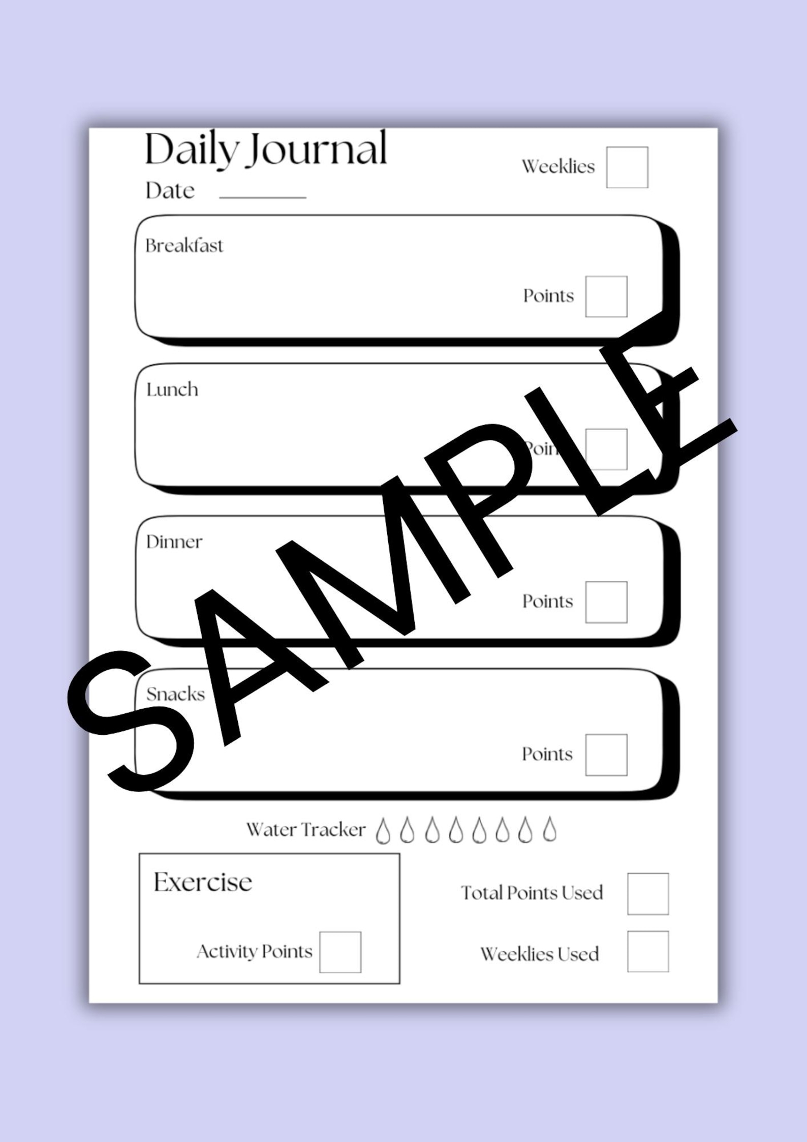 Daily Food Point Printable Tracker, Planner, Weight Watchers Food Diary ...