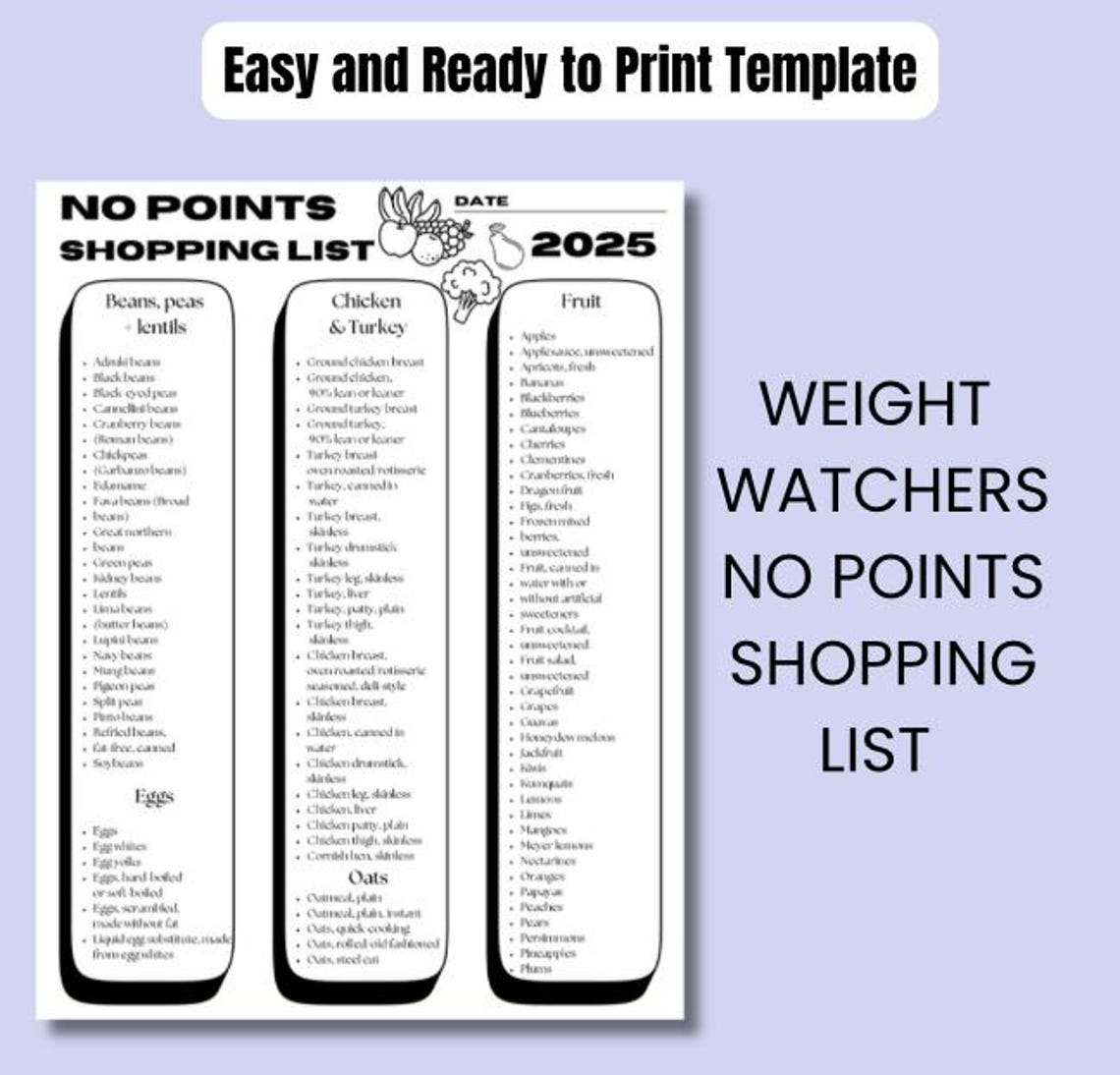 WW Food List - 2025 Weight Watchers Compatible - Etsy