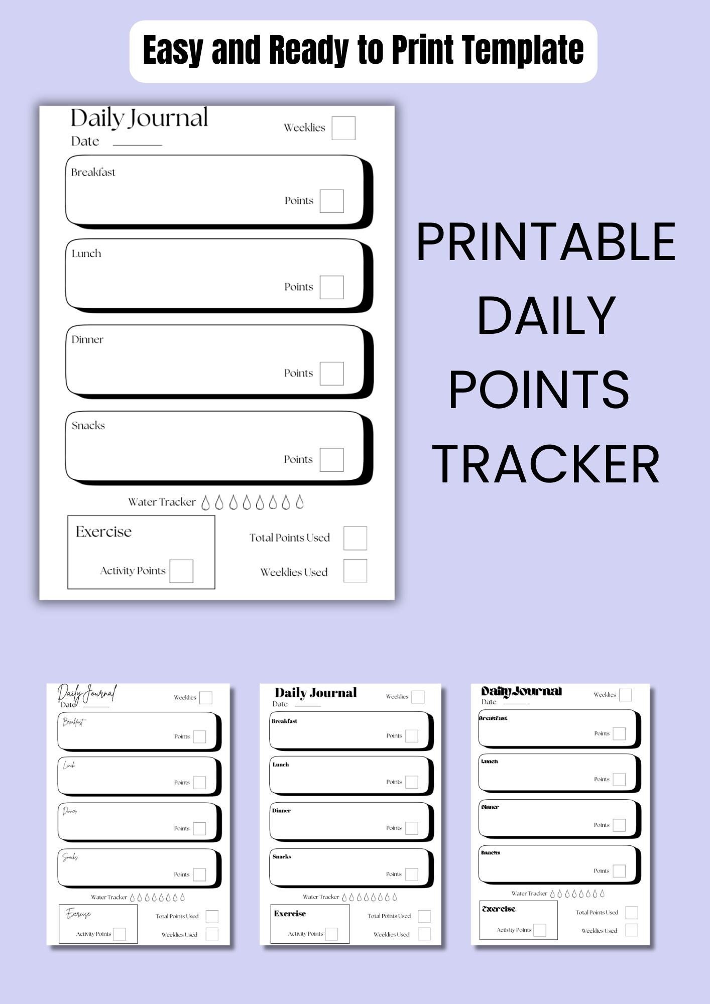 Daily Food Point Printable Tracker, Planner, Weight Watchers Food Diary ...
