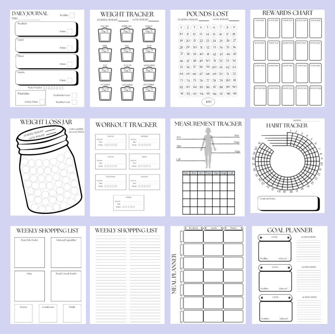 Weight Watchers Compatible Planner - Points Tracker, Planner Insert ...